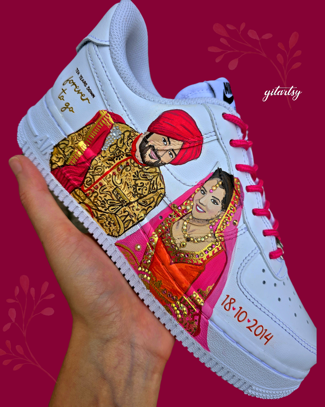 Custom Hand-Painted Bridal Sneakers – Indian Nike AF1s with Couple Por ...